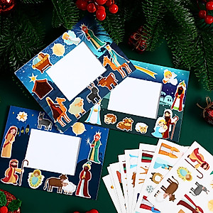 24 Packs Christmas Nativity Picture Frame Craft Kit DIY O Holy Night Crafts for Kids with 330 Pcs Stickers Gift for Kids' Paper Craft Kits Art Project Home Classroom Activities Birthday Party