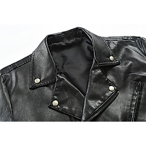 Maiyifu-GJ Men Faux Leather Motorcycle Jacket Vintage Notched Lapel Pu Biker Coat Lightweight Asymmetric Zipper Slim Outwear (Black,Medium)