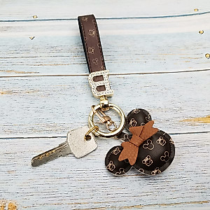 women for car keys chains rings holder lanyard bracelets,cute keychains car accessories lanyard wristlet for women strap,wristlets leather keychain letter woman cover shell,Brown,5.5