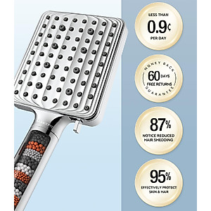 MakeFit Filtered Shower Head - 6 Modes High Pressure Handheld Shower Head with Filter Mineral Beads, Detachable Handheld Showerhead Set with Stainless Steel Hose and Shower Arm Bracket