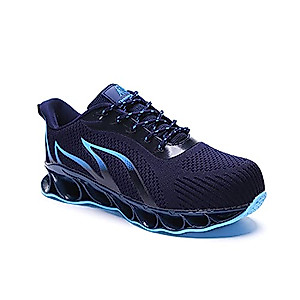 DREAM HORSE Steel Toe Indestructible Work Shoes for Men Women Lightweight Mesh Safety Industrial Construction Shoes Puncture Proof Non Slip Shoes, Black_blue, 12