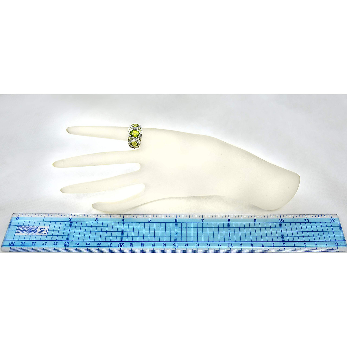 RB Gems 925 Sterling Silver Ring Genuine Gems 3-Stone-Style, Oval 9x7 mm and 7x5 mm, 5 Carats with Rhodium-Plated Finish (Peridot, 7)