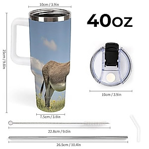 RTFGHJS 40 Oz Tumbler Donkey And Flower Insulated Tumbler Travel Coffee Mug with Straw Lid Stainless Steel Water Bottle Vacuum Insulated Tumbler for Sport Work Car Travel Weekends