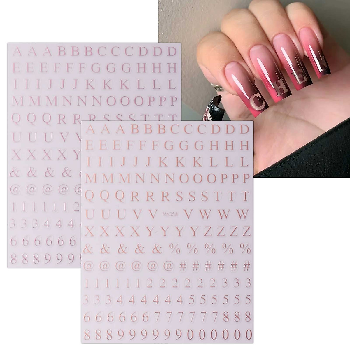 JMEOWIO 9 Sheets Number Letter Nail Art Stickers Decals Self-Adhesive Pegatinas Uñas Colorful Nail Supplies Nail Art Design Decoration Accessories