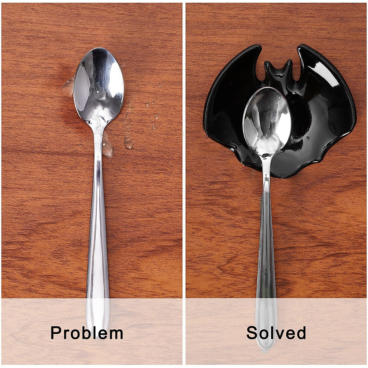 AnyDesign 4 Pieces Halloween Bat Coffee Spoon Rest Black Ceramic Bat Teaspoon Holder Spooky Home Decor Accessories for Halloween Teacher Gift Kitchen Office Coffee Bar Coffee Stirrers