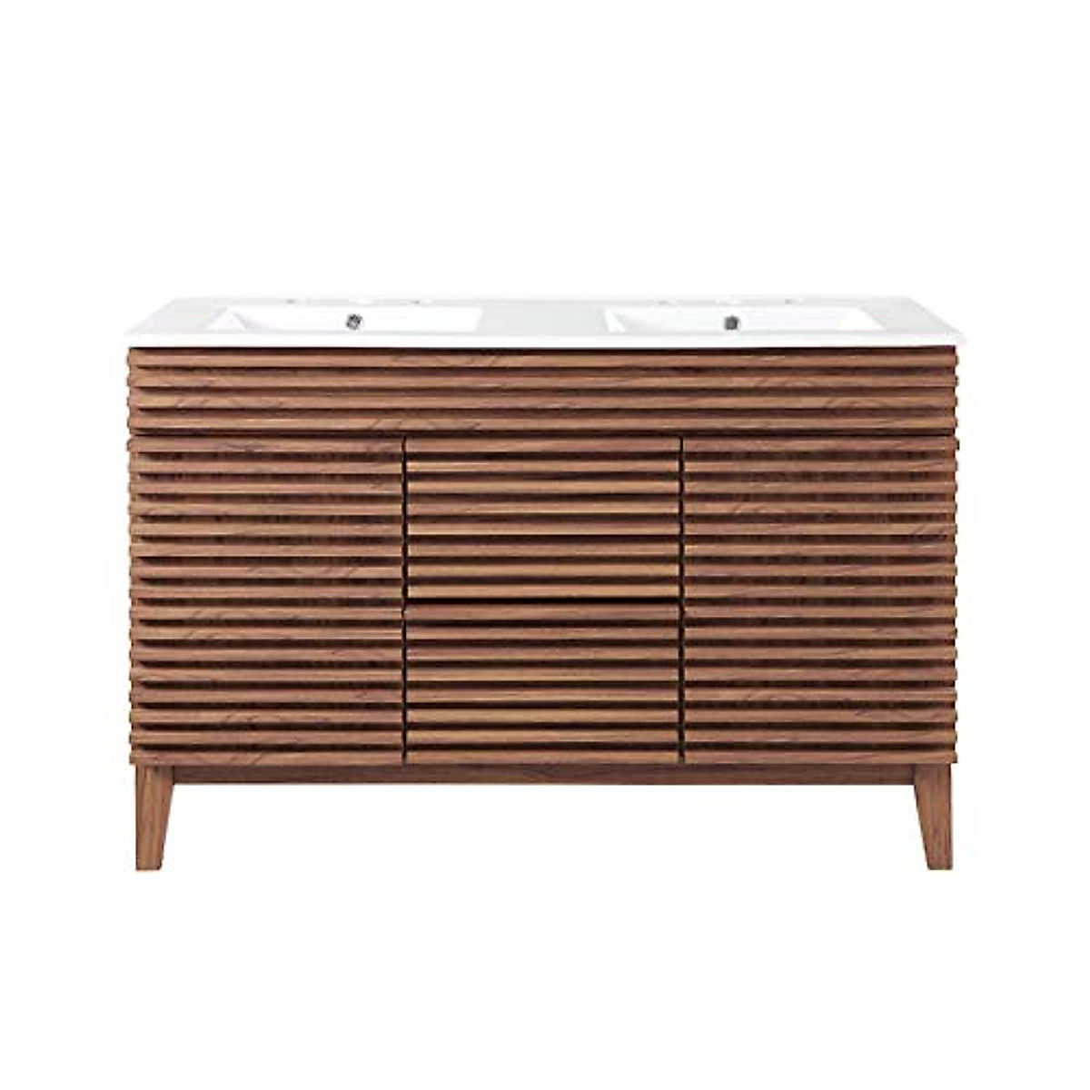 Modway Render Double Bathroom Vanity in Walnut White