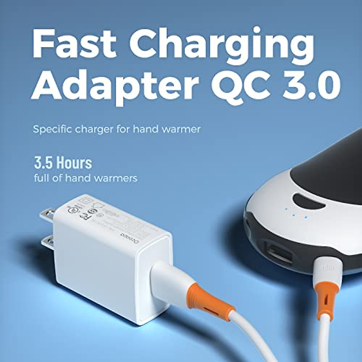 OCOOPA Quick Charge 3.0 Adapter, 18W Quick USB Wall Charger for Hand warmers, Charging Adapter for iPhone 11/Pro Max/XS XR/X/8/8P/iPad, Galaxy S10/S9/S8/Note 9/8 and More