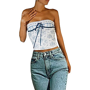 Women's Sexy Strapless Bandeau Top Casual Twist Tube Top Ruched Going Out Crop Tops Y2k Backless Shirt