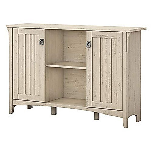 Bush Furniture Salinas 5 Shelf Bookcase in Antique White & Salinas Accent Storage Cabinet with Doors in Antique White