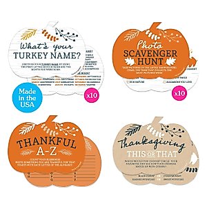 Big Dot of Happiness Happy Thanksgiving Games, Fun Thanksgiving Games for Family, Thanksgiving Games for Kids, 4 Fall Harvest Party Games, 10 Cards Each, Gamerific Bundle