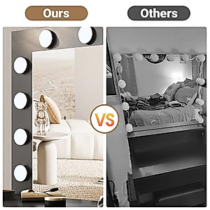 Vanity Desk with Mirror and Lights, Adjustable Brightness, Black Vanity Table Set with Storage Drawer,Makeup Vanity Set with Cushioned Chair