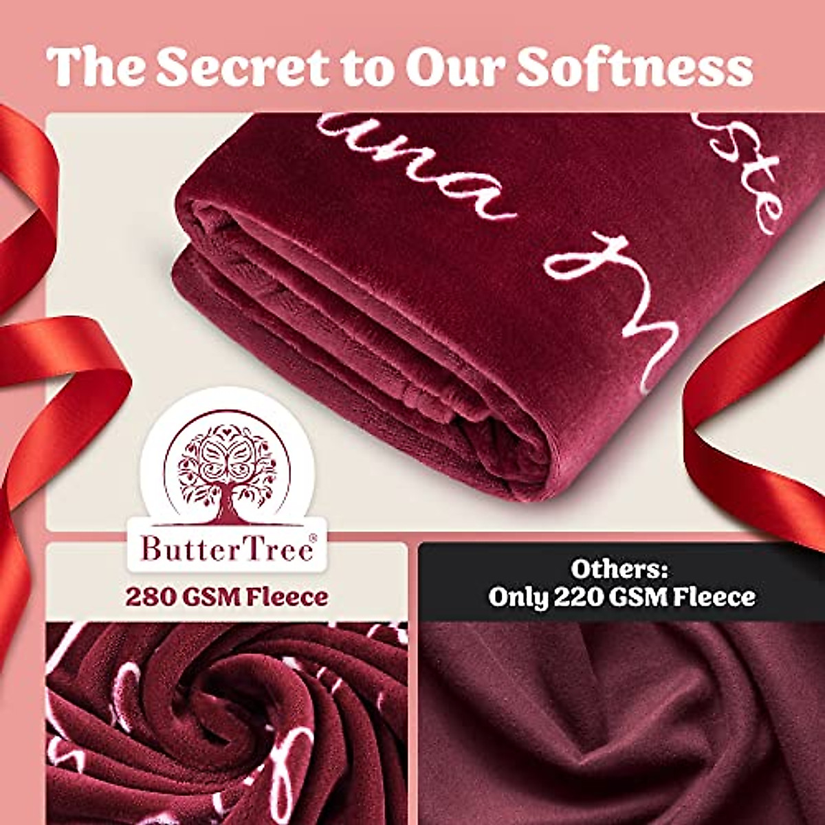 ButterTree Regalos para Mujeres, Gifts for Girlfriend, Girlfriend Gifts, Gifts for Her, Birthday Gifts for Women, Girlfriend Gift, Couples Gift, Throw Blanket 65" × 50" (Merlot Red)