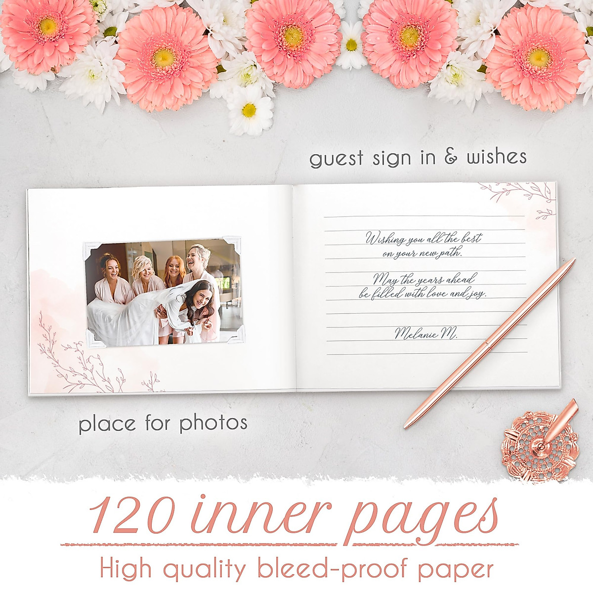Wedding Guest Book Guest Book Wedding Gift Bag Reception Card and Pen are Included, Durable Paper Stock Pink Foil Printing on The Cover Guest Book Wedding Reception Wedding Books for Guest to Sign