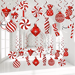 Christmas Peppermint Candy Hanging Decorations Christmas Candies Ceiling Hanging Swirls Xmas Party Ceiling Whirl Streamers For Home Winter Holiday Christmas Party Decor (Red White,Mixed Candy)