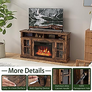 SIMOE 58 Inches Fireplace TV Stand with 23 Inch Fireplace, Electric Fireplace TV Console for TVs up to 65", Entertainment Center with 2 Cabinets & Remote Control, Brown