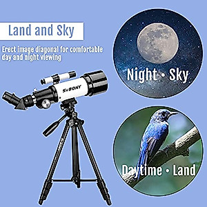 SVBONY SV501P Telescope,70mm Aperture 400mm AZ Mount RefractorTelescope for Kids Beginners Travel with Backpack, Phone Adapter and Barlow Lens