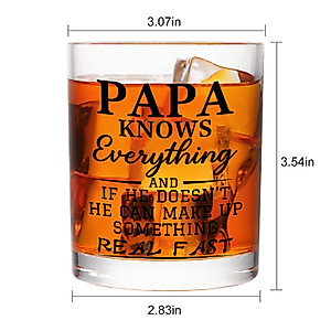 DAZLUTE Father’s Day Gifts, Papa Knows Everything Whiskey Glass, Birthday Gifts Christmas Gifts for New Dad Father Daddy Husband Men, Dad Gifts from Daughter Son Wife, 10Oz Old Fashioned Glass
