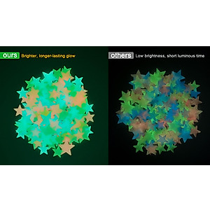 150pcs Glow in The Dark Ceiling Stars, Mixed Colour Superbright Plastic Stars Wall Decor, Removable Reusable Wall Sticker Murals Decoration for Nursery Room Decor for Children