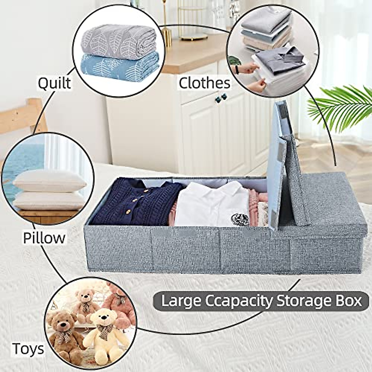 ohihuw Large Underbed Storage Bins With Lids, Foldable & Stackable Storage Drawer Organizer, Upgraded Cotton & Linen Storage Basket (Black)