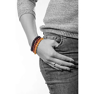 AMBERAGE Natural Baltic Amber Bracelet for Adults (Women/Men) - Hand Made from Raw-Unpolished/Certified Baltic Amber Beads(6 Colors) (7, Raw-Unpolished Rainbow)