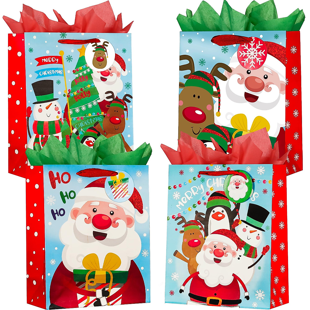 GITMIWS 12 Pack Christmas Gift Bags with Tissue Paper, 12.6'' Large Christmas Paper Gift Bags for Kids Gifts with Handles, Christmas Treat Tote Bags Xmas Gift Bags Christmas Party Favors Supplies