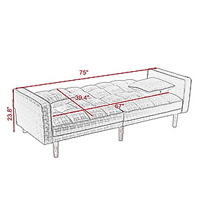 BENDIC Modern Tuft Futon Couch Convertible Loveseat Sleeper Reclining Sofa Bed Twin Size with Arms and 2 Pillows for Living Room, Dark Grey