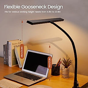 NovoLido LED Desk Lamp with Clamp, 23" Wide Desk Light for Home Office, 20W Brightest, 2000LM, 3 Color Modes & Dimmable Brightness with Touch Control, Tall Flexible Light for Monitor Studio Reading