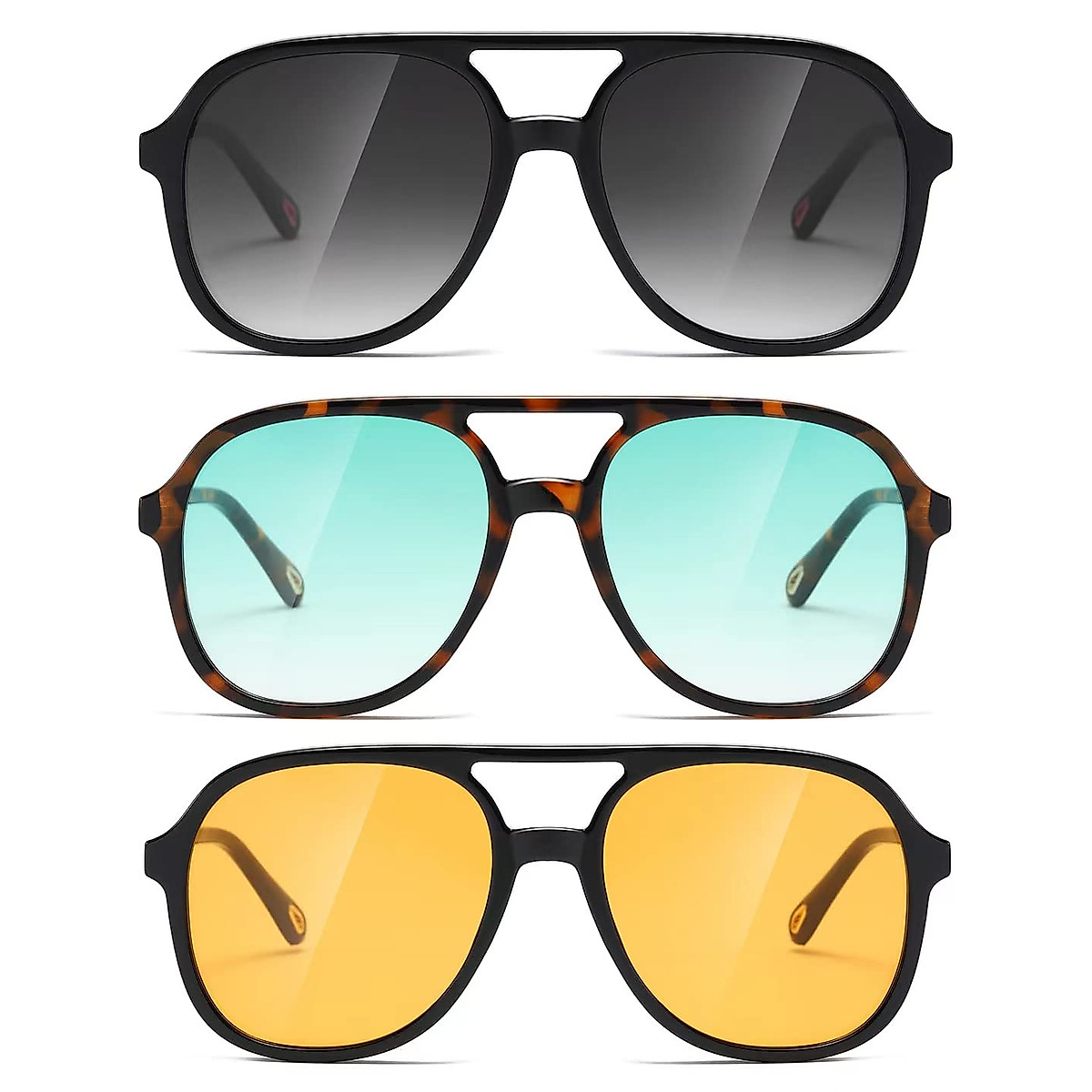 MASDUN Retro Square Aviator Sunglasses Womens Mens 70s Stylish Vintage Double Bridge Sun Glasses