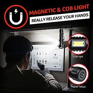 axefury Flashlight, Magnetic LED Flashlight,Small Powerful EDC Flashlight A5 with COB Side Light,700 lumens,6 Modes,2 Types Batteries,Waterproof for Camping, Emergency(Not Included Battery) Gift