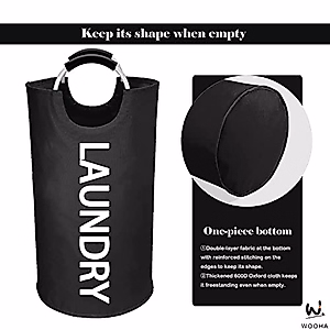 WOOHA 90L Large laundry basket,Collapsible laundry hamper, Tall Clothes Baskets Folding Washing Bin Foldable Fabric Hamper Bags for Bedroom, Closet,Bathroom,College,laundry bag, black