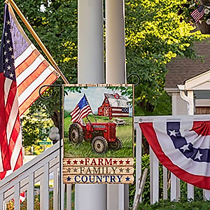 Furiaz Farm Family Country Barn Tractor July 4th American Patriotic Garden Flag, USA America Memorial Day Yard Decorative Home Outside Decoration, Spring Summer Farmhouse Outdoor Small Decor 12x18