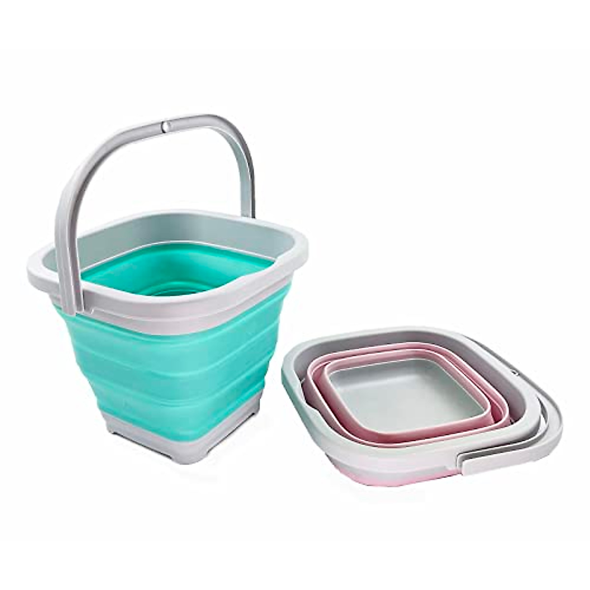 SAMMART 5L (1.3 Gallon) Collapsible Rectangular Handy Basket / Bucket (Pale Pink + Pine (Set of 2))