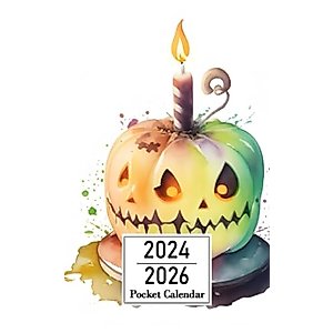 Pocket Calendar 2024-2026: Two-Year Monthly Planner for Purse , 36 Months from January 2024 to December 2026 | Halloween clipart | Jack-o'-Lantern Cake
