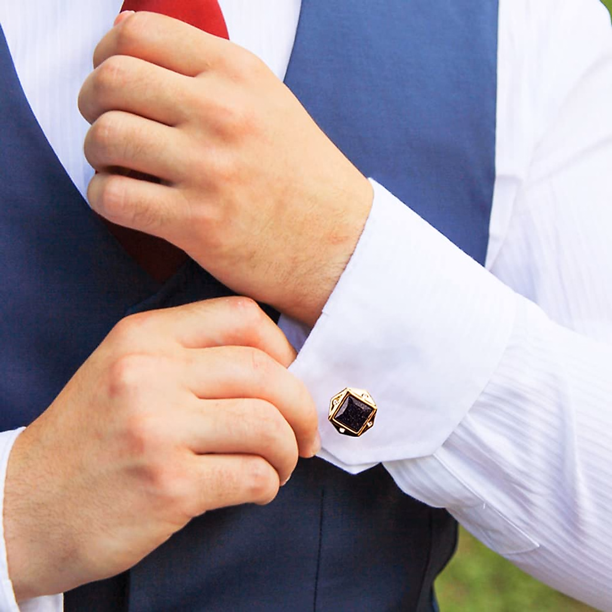 CLEECOO Men’s Tie Clip and Cufflinks Set with Gift Box (6pcs Tuxedo Studs Giveaways) for Wedding Anniversary Birthday or Business