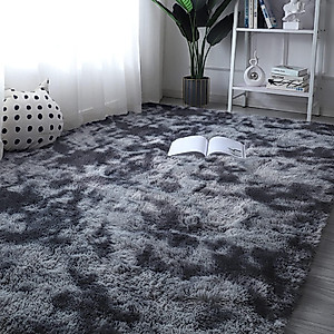 ROCYJULIN Area Rugs 6x9 for Bedroom, Fluffy Rugs for Living Room, Ultra Soft Non-Slip Large Shag Fuzzy Rug for Nursery, Kids, Girls, Boys, Dark Grey