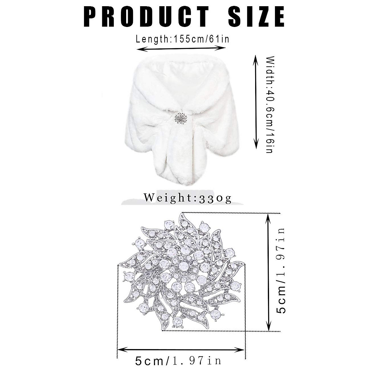 JEWEKY 1920s Bride Wedding Fur Shawls and Wraps Winter Bridal Faux Fox Fur Stoles and Scarfs for Women and Bridesmaids (A-White, US 4-14 (S-M))