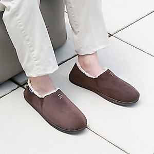 isotoner Men's Recycled Microsuede Nigel ECO Slippers with Advanced Memory Foam and Berber Lining, Dark Chocolate, 8-9