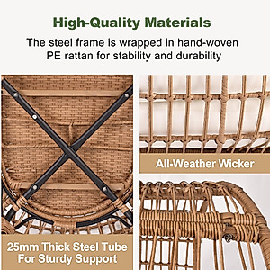 TYARDS Wicker Egg Chair, PE Rattan Chair with 4 Thicken Cushions, Patio Chairs 440 lbs Capacity, Oversized Indoor Outdoor Chairs with Strong Steel Frame Perfect for Balcony, Backyard, Living Room