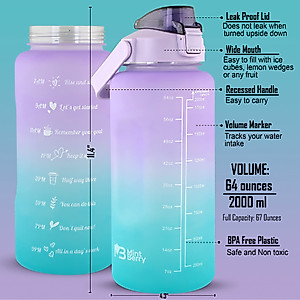 Mint Berry Half Gallon Water Bottle with Time Marker - 64 oz Water Bottle with Straw - Big Water Bottle - Large Water Bottle (Purple Mint Blue Gradient)