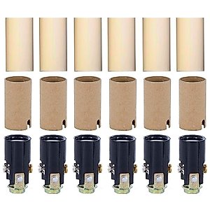 Creative Hobbies Chandelier Lighting Fixture Socket Kit, Candelabra E-12 Sockets with Cardboard Insulators and 1 3/4-Inch Tall Cream Plastic Candle Cover Sleeves, Set of 6