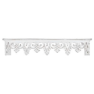 American Art Decor Hand-Carved Wooden Floating Wall Shelf - Whitewashed (24”)