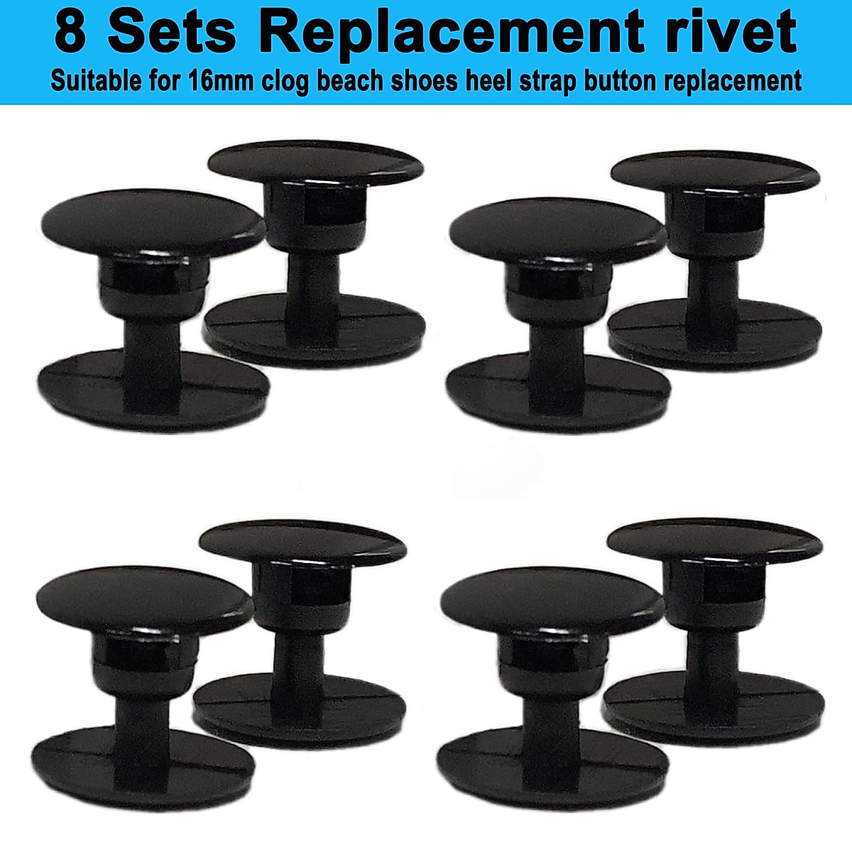 8 Sets Replacement Rivets for Beach Shoe Replacement Button Replacement Parts Compatible for Clog Beach Shoe Strap Repair (Black)