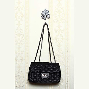 MDPLY Classic Rose of Pastoral Coat Hook Wall Mounted Wall Decor Durable Handmade Resin Decorative Robe Hook, Scarf, Bag, Towel, Hat etc for Kitchen Bathroom Office (Silver)