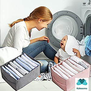 Kakeevno 2PCS Large Upgraded Washable Foldable Drawer Wardrobe Clothes Organizer Storage Compartment Organizer for Scarves, Leggings, Skirts, T-shirts, Jeans, Kids Clothes (9 Grids, Premium Pink)