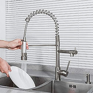 Kitchen Faucet with Pull Down Sprayer Contemporary Single Handle Kitchen Sink Faucet GAPPO Solid Brass Spring Kitchen Faucet Brushed Nickel