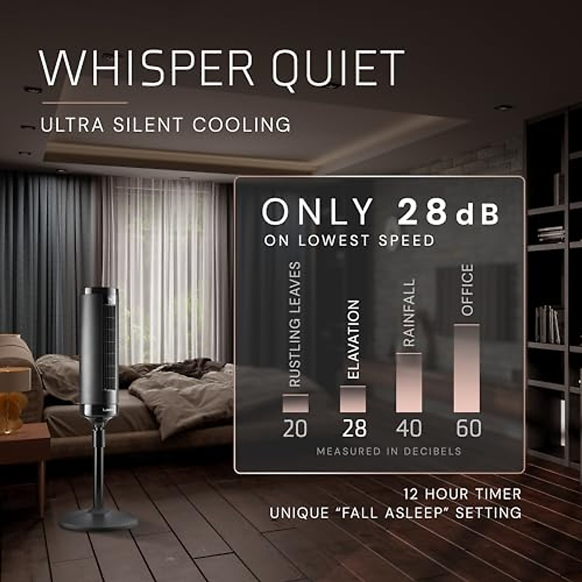 Lasko Elevation 42”-54” Adjustable Height Pedestal Tower Fans for Home, 31 ft/s Airflow, Quiet 28 dB on Low, 90° Oscillation, 12 Hour Timer, Remote Control, Black, EST100