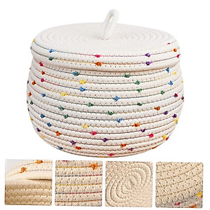 CHILDWEET Rope Storage Basket Round Storage Basket Small Baskets for Shelves Laundry Basket Woven Round Rattan Boxes Woven Storage Bin Rattan Storage Baskets Home Supplies Bedroom Organizer
