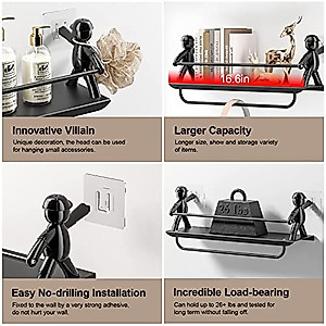 coorack Shower Caddy Floating Wall Shelves, COORACK 2 Pack Metal Hanging Shelf No Drilling Adhesive Wall Mounted Bathroom Shelf Black Floating Shelves Floating Shelves