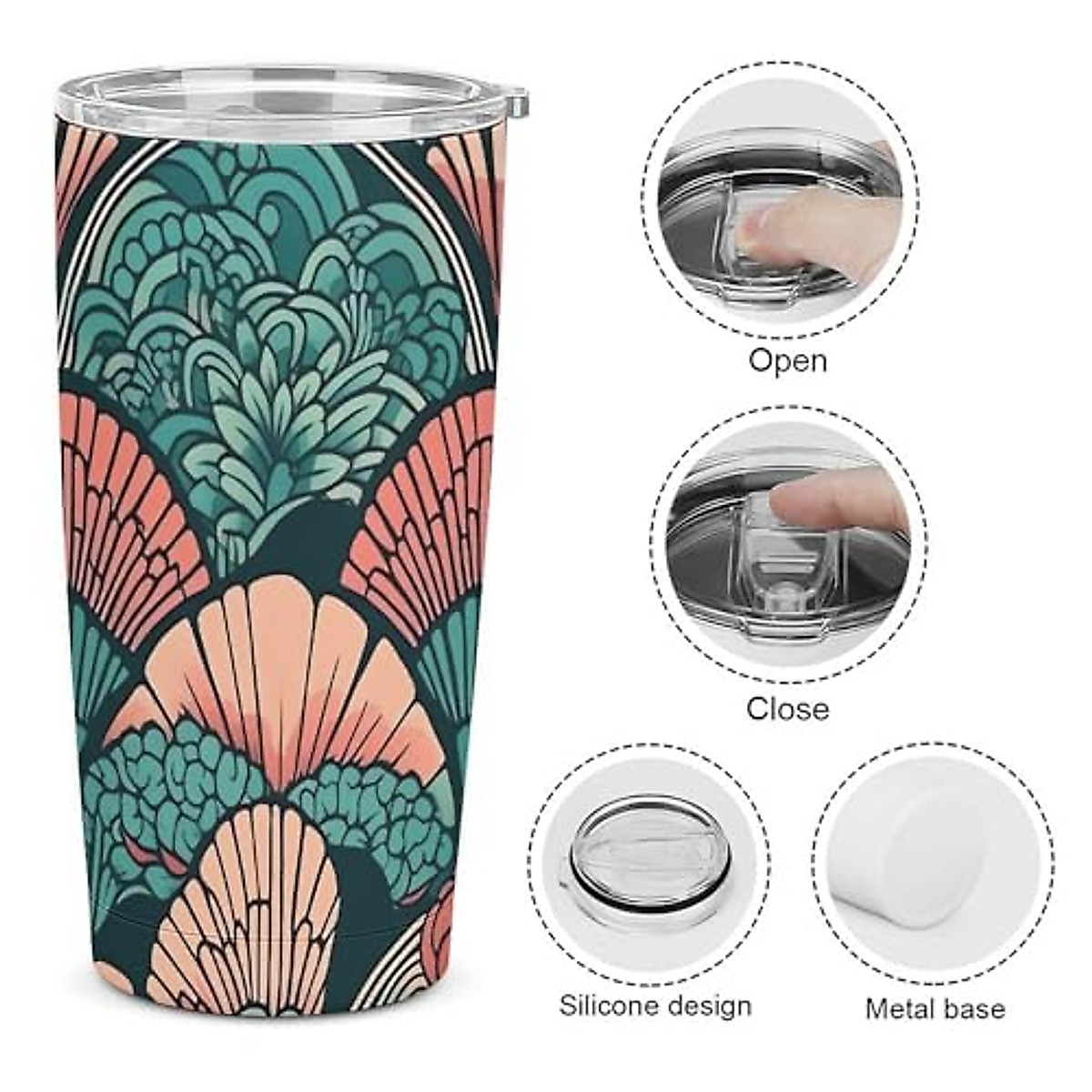 HaxigWcufx Stainless Steel Tumbler with Lid 20 Oz Acuum Insulated Tumbler Hand Drawn Fan Coffee Mug for Travel Reusable Car Cup Double Wall Insulated Cup for Coffee