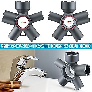 Enhon 10 in 1 Faucet Aerator Removal Tool Faucet Aerator Key for Hidden Threaded Aerator/Aerator with Housing (Cut Edge&Round) Aerator Tool with Size M16.5/M18.5/M21.5/M22/M24/M28 Aeration Tool